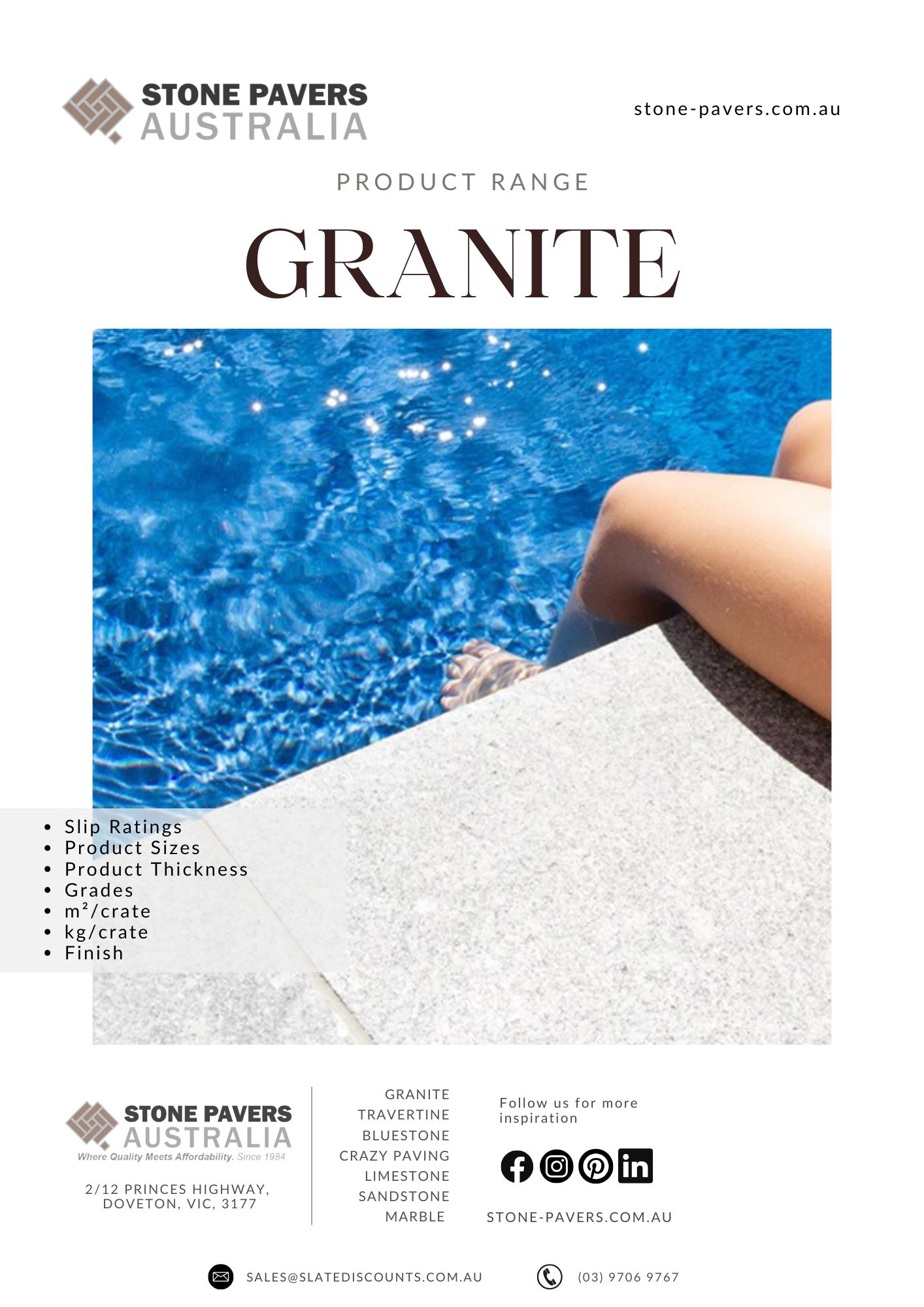 Raven Grey Granite Pool Coping - Drop Face | Naturall Tough and Durable